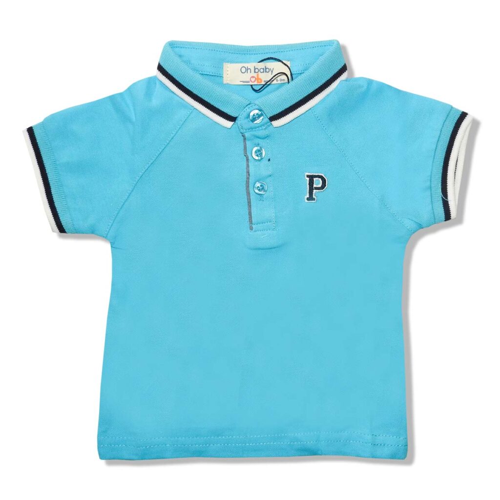 Polo Shirt "P" - Light Blue/White/Black - ohbaby
